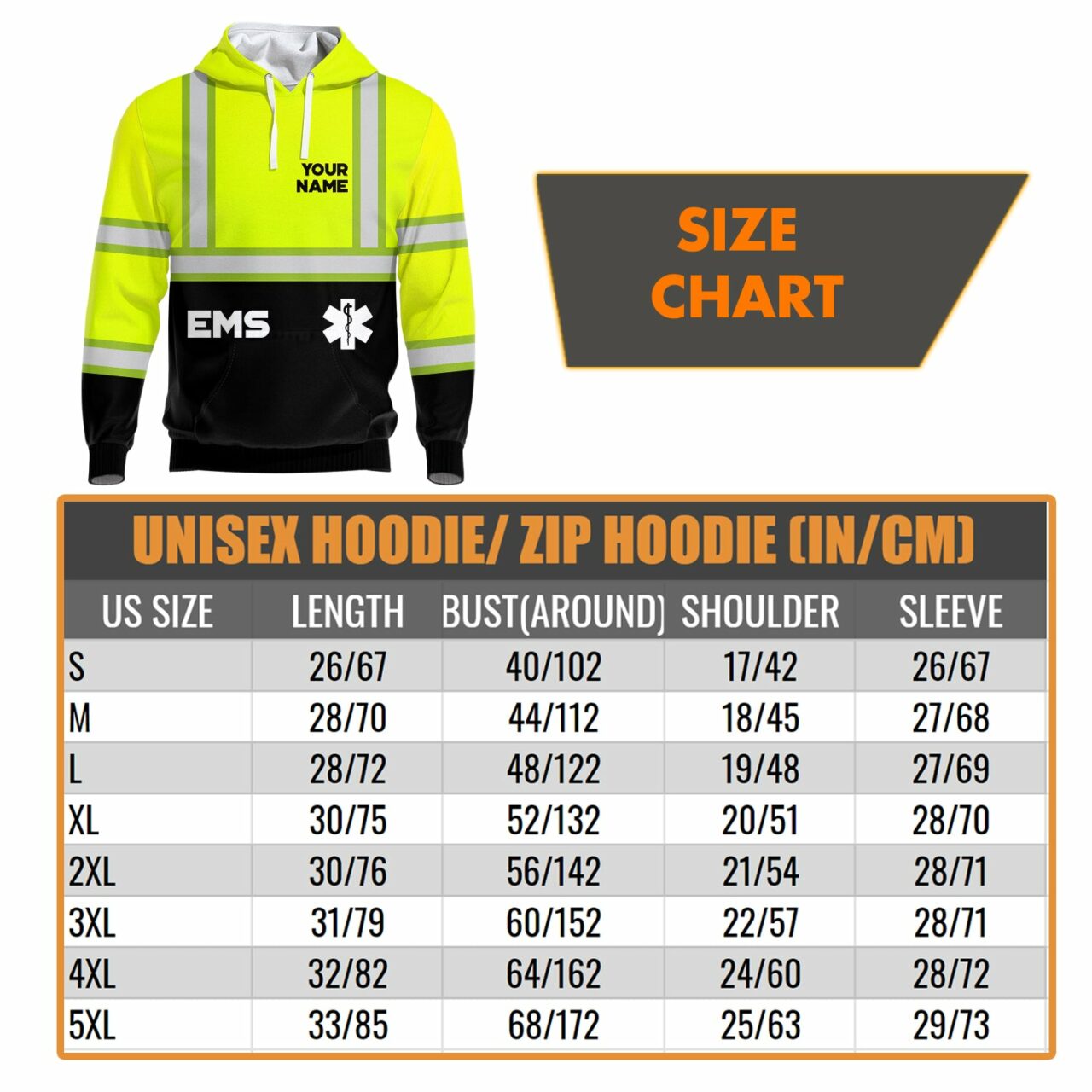 Hi Vis Hoodie Reflective EMS Custom Name Safety Workwear