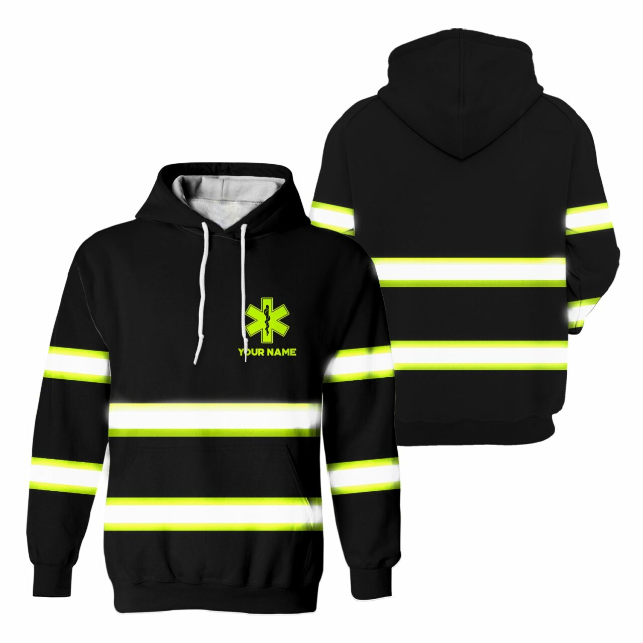 Hi Vis Hoodie Reflective Green EMS Custom Name Safety Workwear