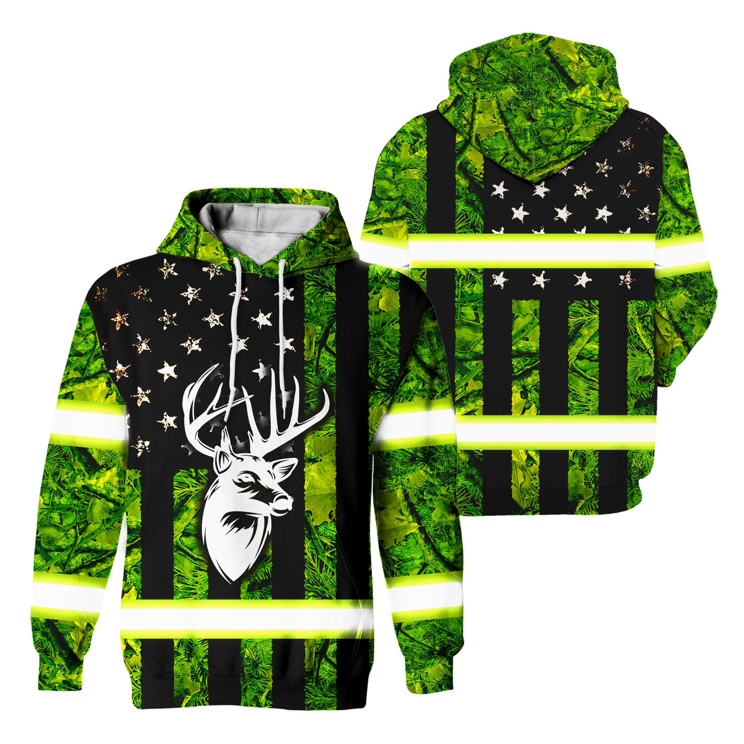 Hi Vis Hoodie Reflective Camo Deer American Flag Outdoor Safety