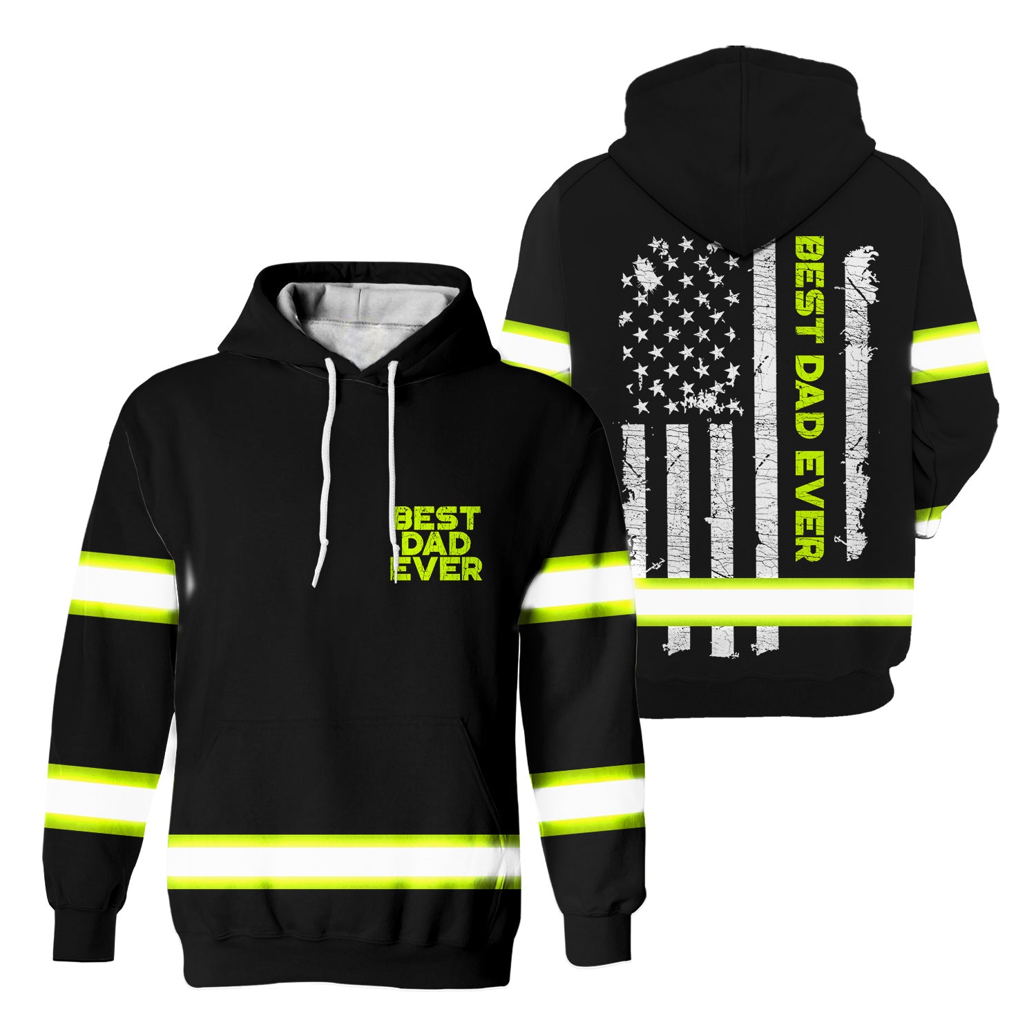Hi Vis Hoodie Reflective Father's Day American Flag Best Dad Ever ...