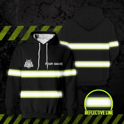 Hi Vis Hoodie Reflective Black Custom Name And Logo Safety Workwear