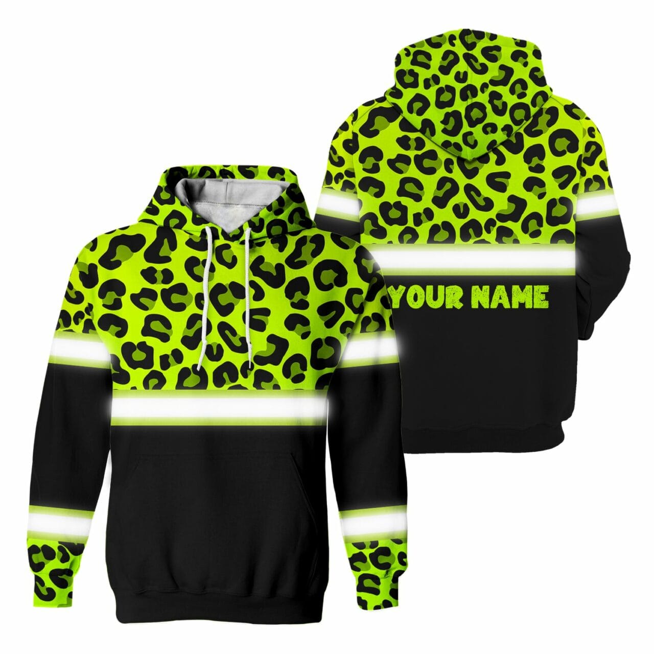 Hi Vis Hoodie Reflective Leopard Custom Name Safety Workwear