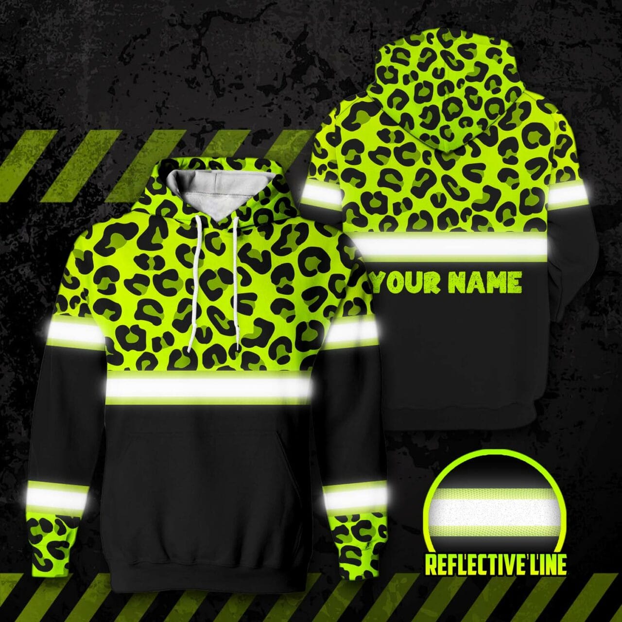 Hi Vis Hoodie Reflective Leopard Custom Name Safety Workwear