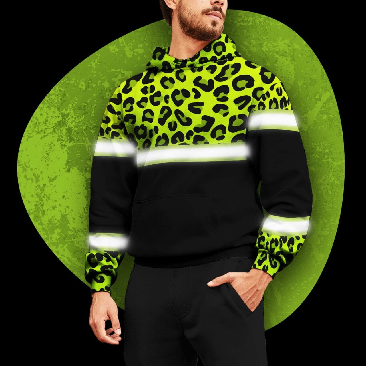 Hi Vis Hoodie Reflective Leopard Custom Name Safety Workwear