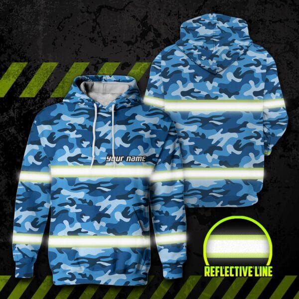 Hi Vis Reflective Blue Camo Custom Name Hoodie Safety Workwear – Hi Vis ...