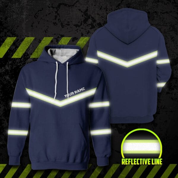 Hi Vis Reflective Dark Blue Custom Name Hoodie Safety Workwear