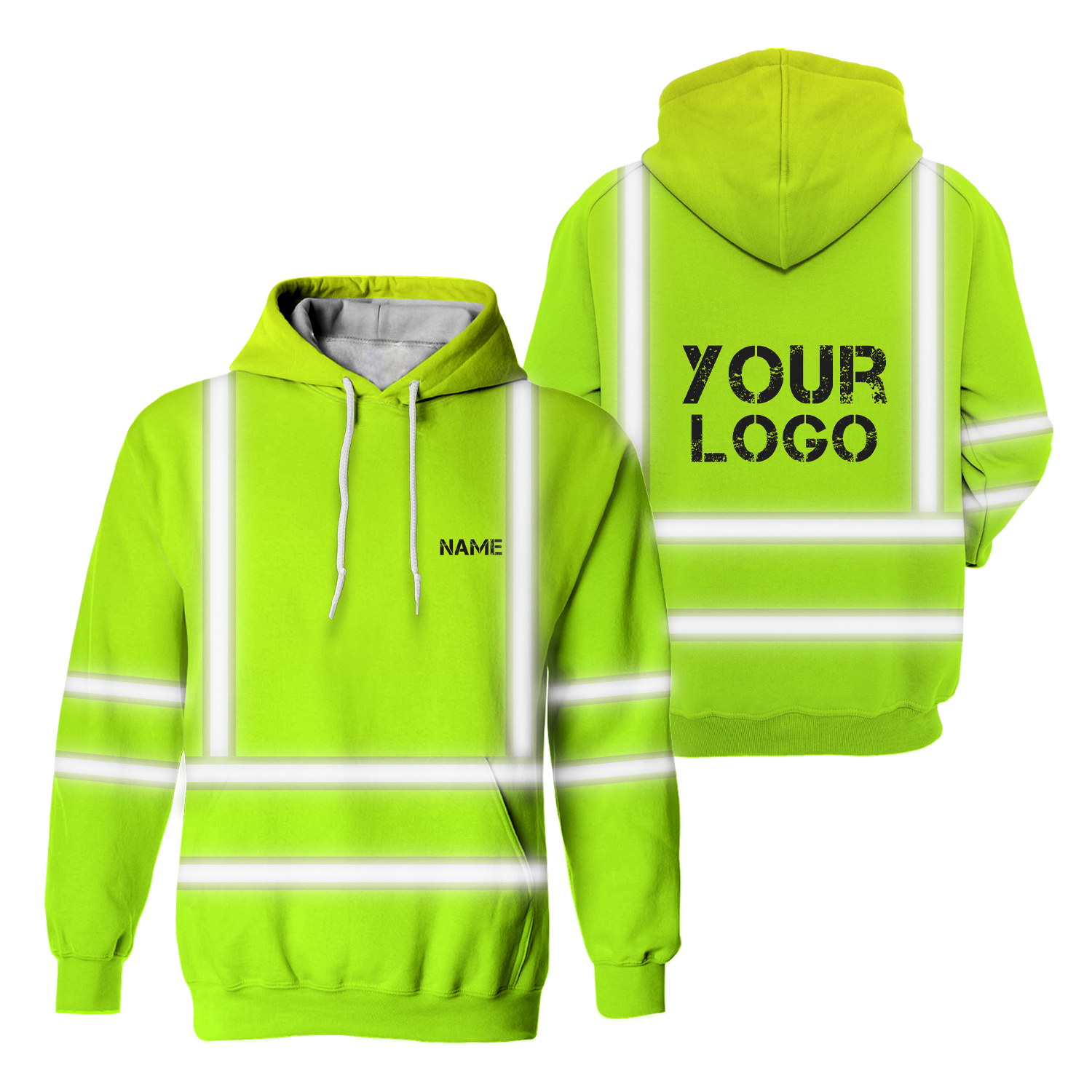 Hi Vis Reflective Green Custom Name And Logo Hoodie Safety Workwear