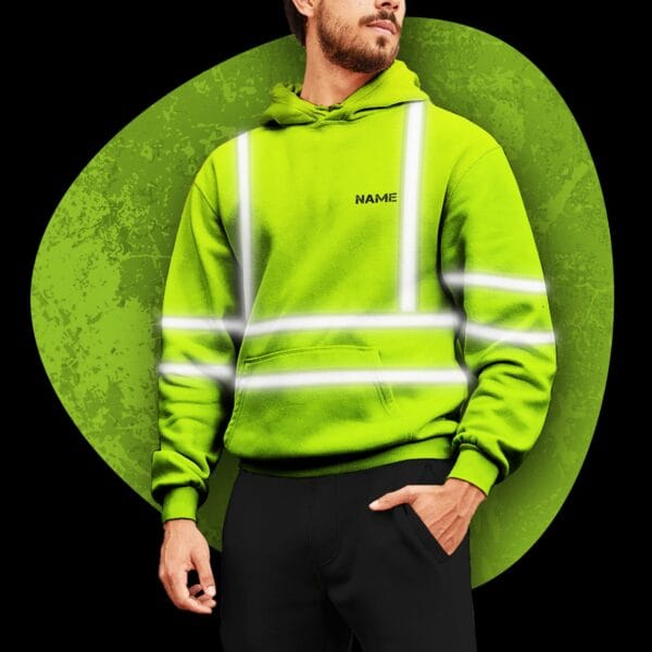 Hi Vis Reflective Green Custom Name And Logo Hoodie Safety Workwear ...