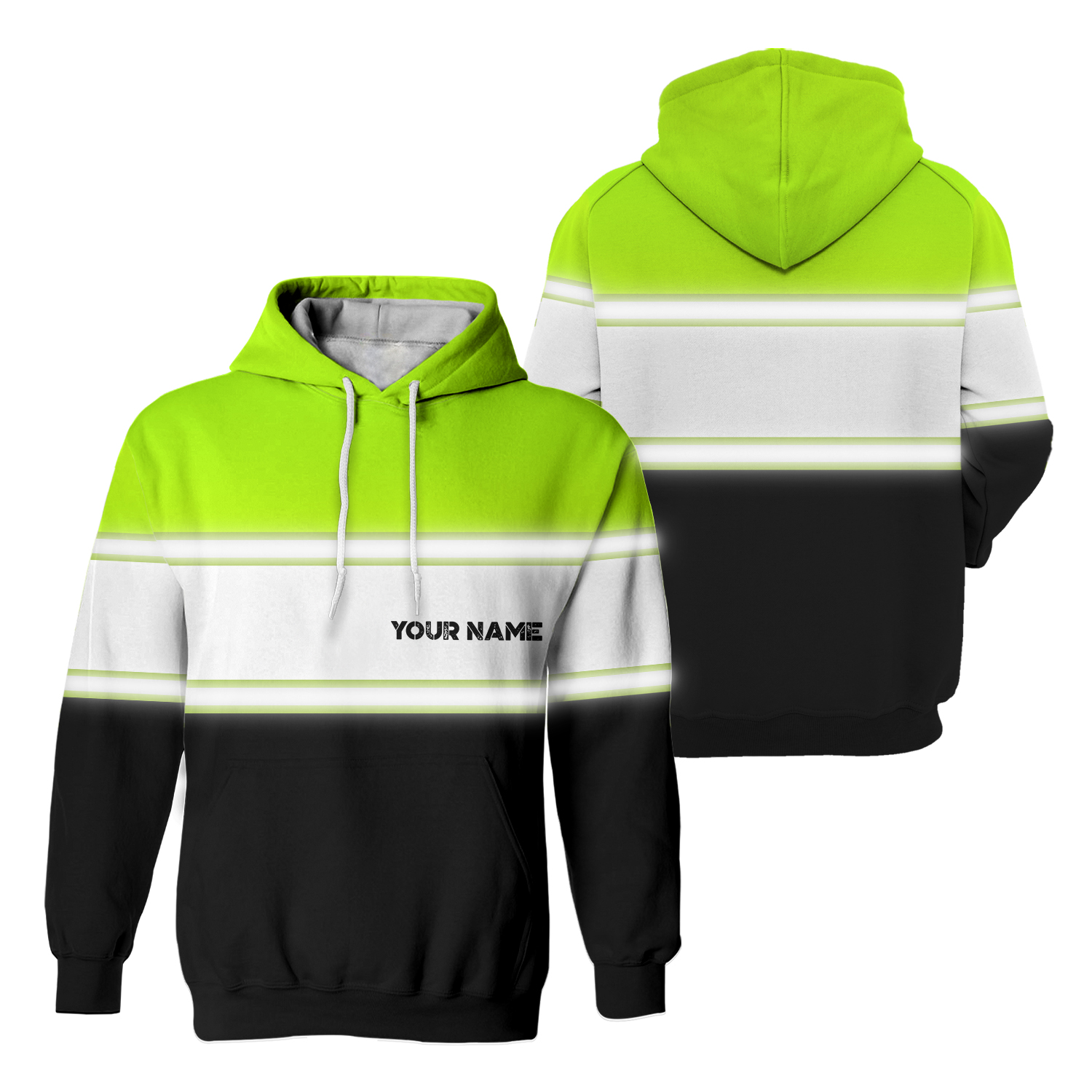 Hi Vis Reflective Horizontal Line Custom Name Hoodie Safety Workwear