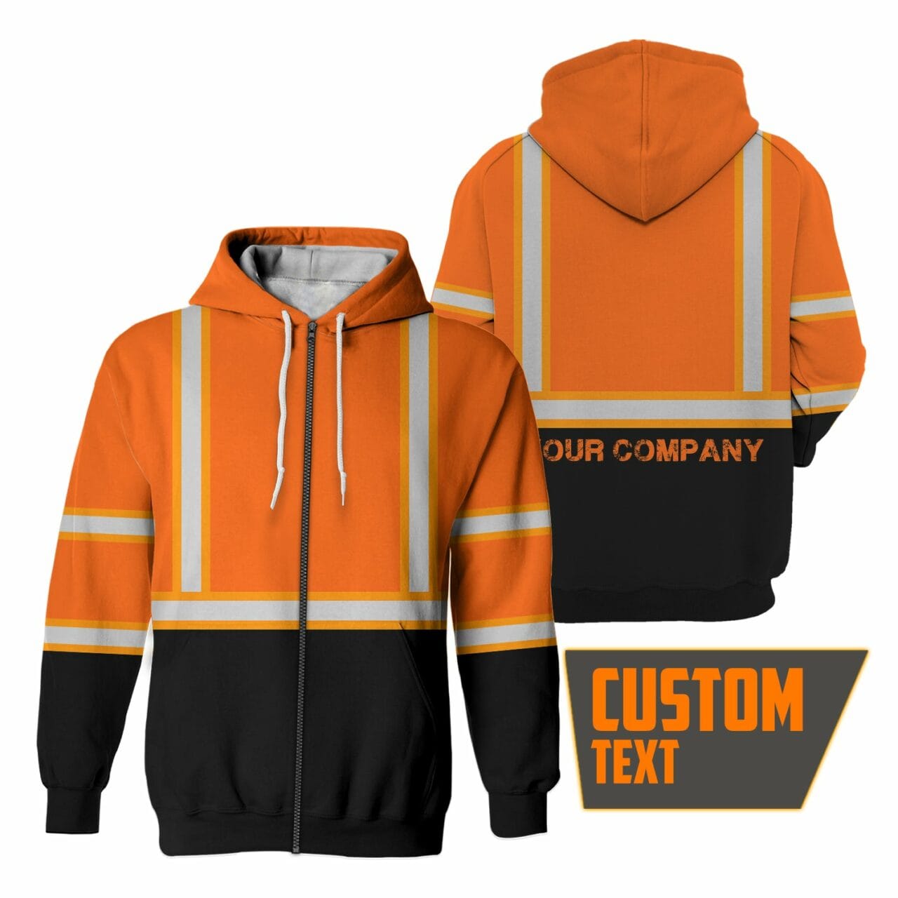 High Visibility Zip Hoodie Reflective Orange Black Custom Name Safety ...