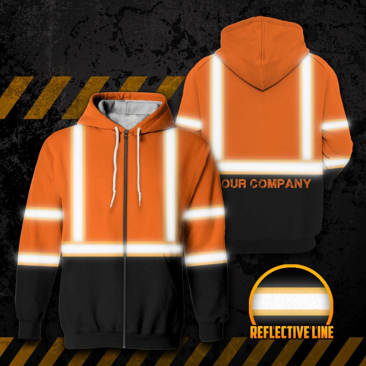 High Visibility Zip Hoodie Reflective Orange Black Custom Name Safety ...