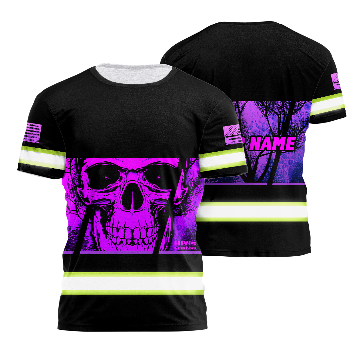 Hi Vis Shirt Reflective Violet Skull Custom Name Safety Workwear