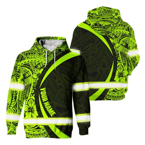 Hi Vis Hoodie Reflective Tapes Hawaiian Polynesian Tribal Custom Name Safety Workwear
