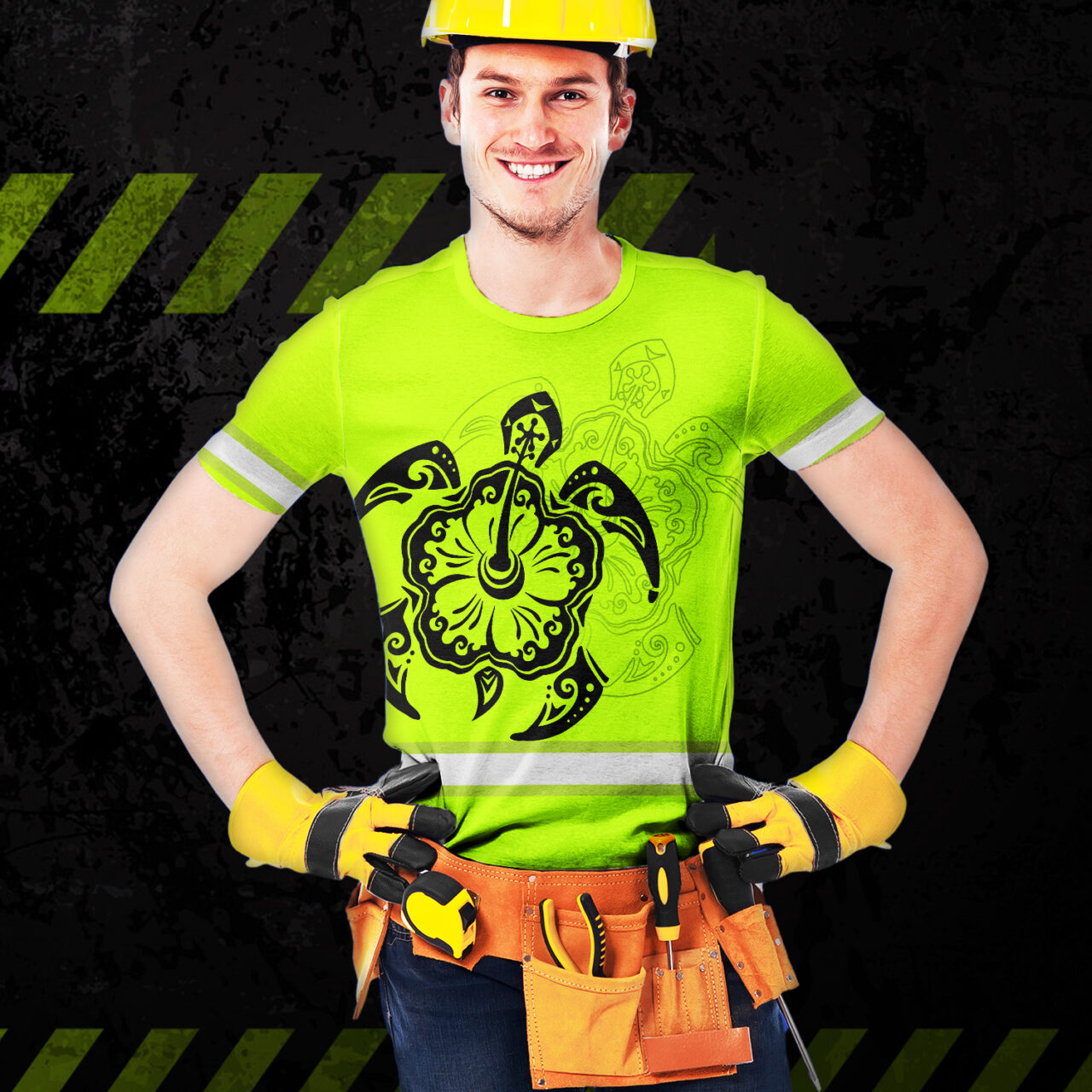 Hi Vis Shirt Reflective Tapes Sea Turtle Hawaiian Flower Custom Name ...