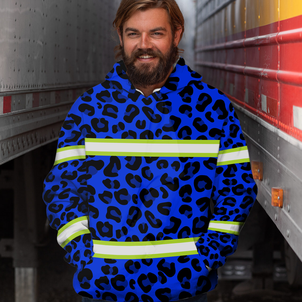Hi Vis Hoodie Reflective Tapes Blue Leopard Safety Workwear
