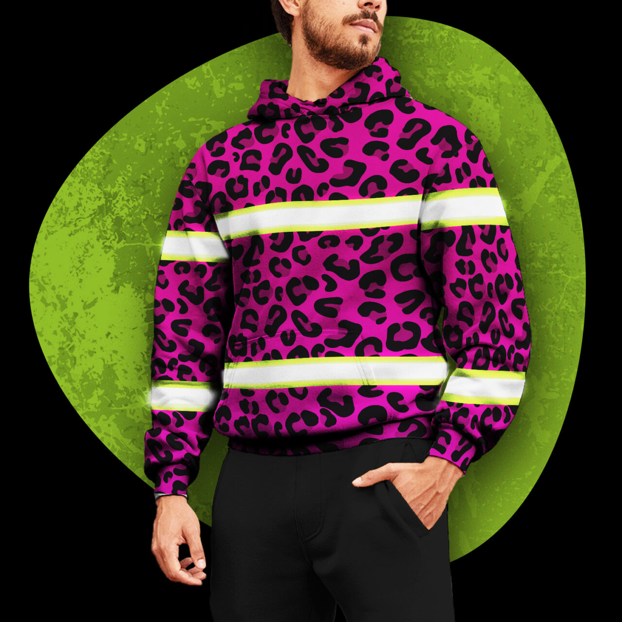 Hi Vis Hoodie Reflective Tapes Pink Leopard Safety Workwear