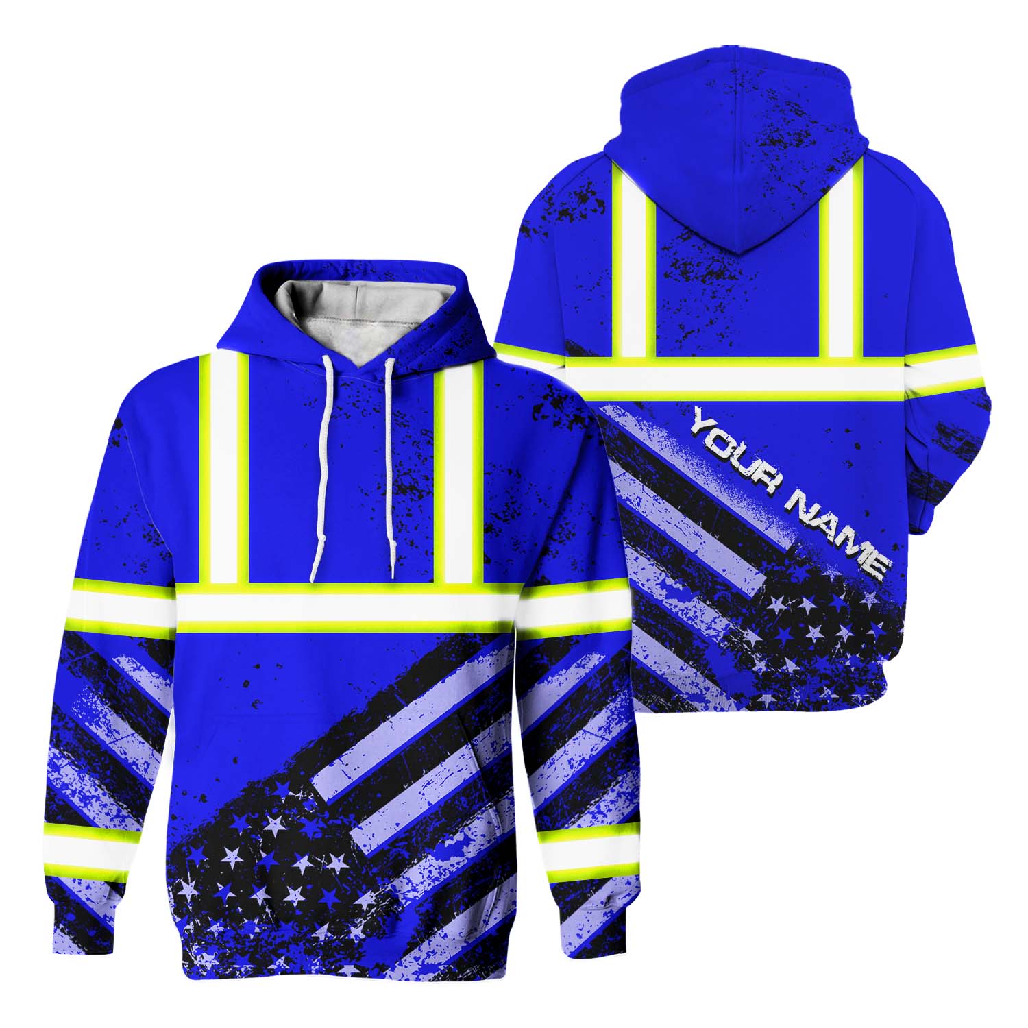 Hi Vis Hoodie Reflective Blue US Flag Paint Safety Workwear