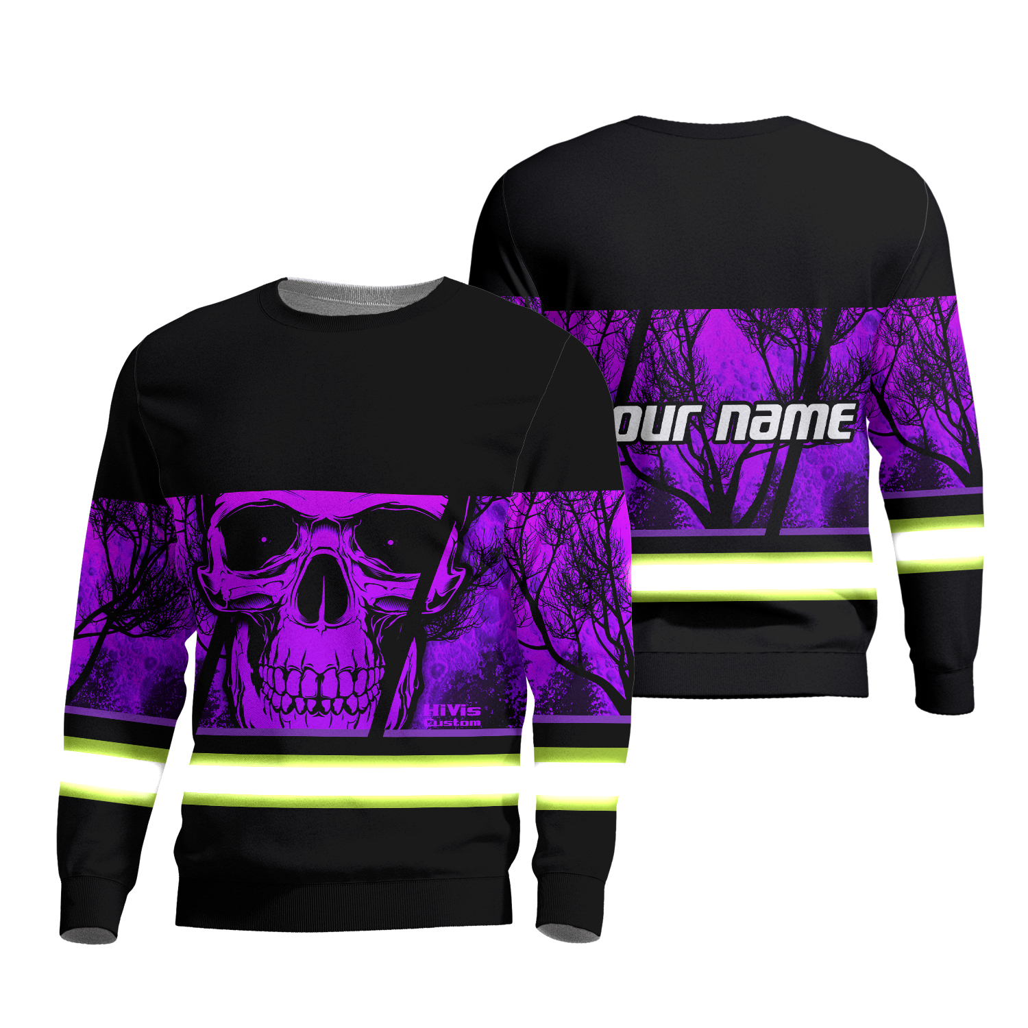 Hi Vis Long Sleeve Shirt Reflective Violet Skull USA Flag Custom Name ...