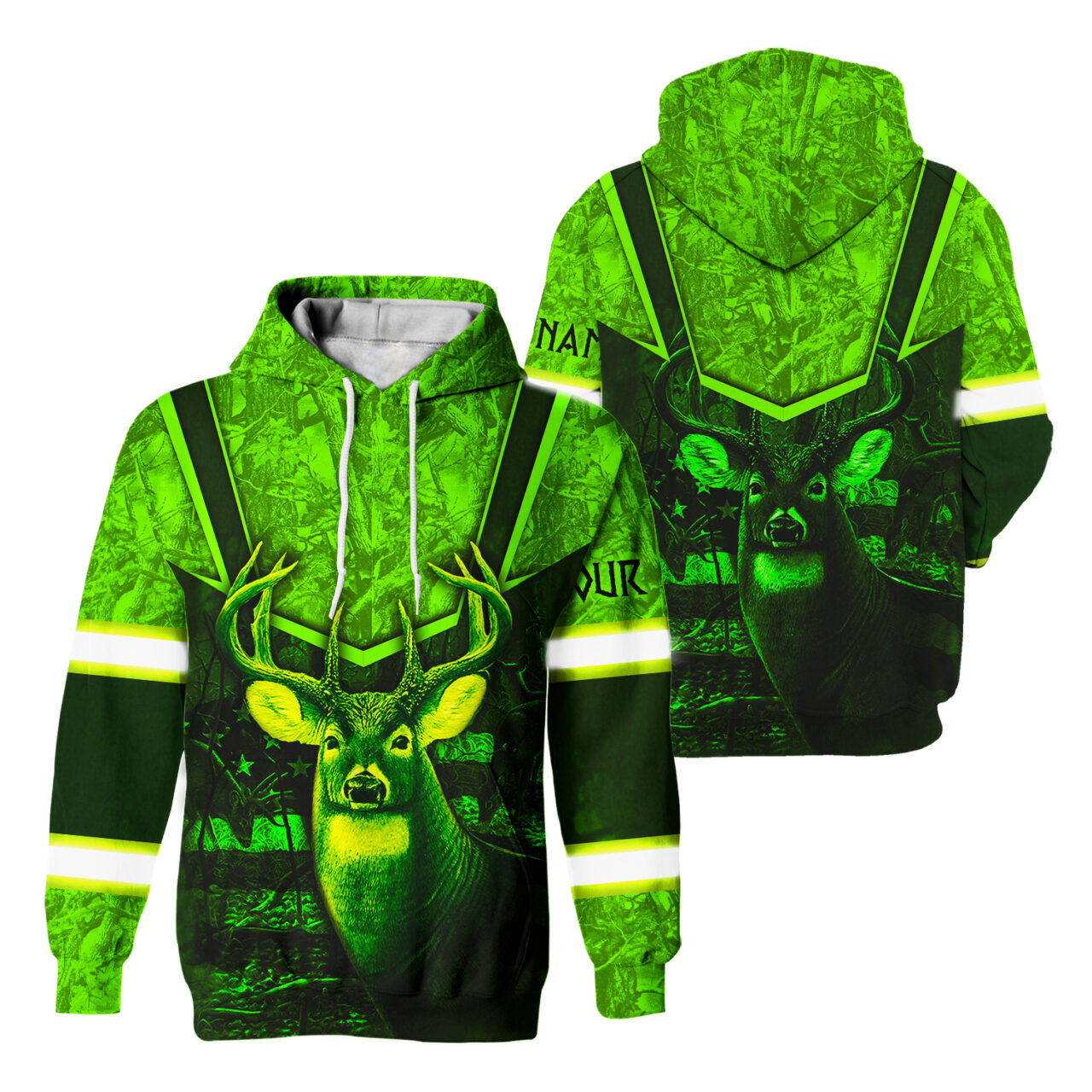 Hi Vis Hoodie Reflective Deer Hunting Flag USA Custom Name Safety Workwear