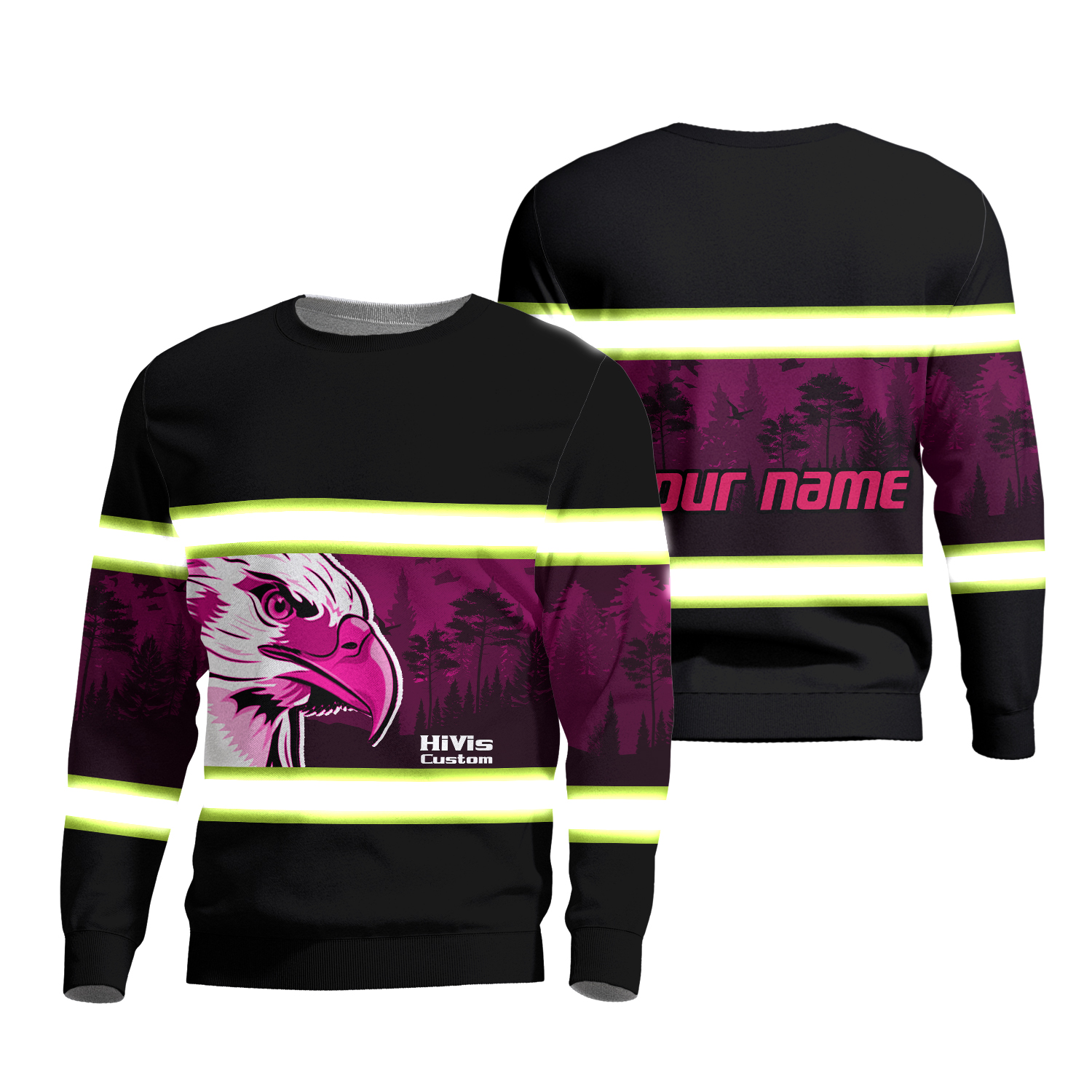 Hi Vis Long Sleeves Shirt Reflective Pink Eagle USA Flag Custom Name ...