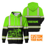 Hi Vis Hoodie Reflective Tapes Green Semi Truck Driver Custom Name ...