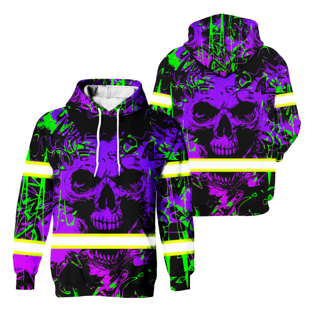 Hi Vis Hoodie Reflective Tapes Violet Neon Skull Safety Workwear