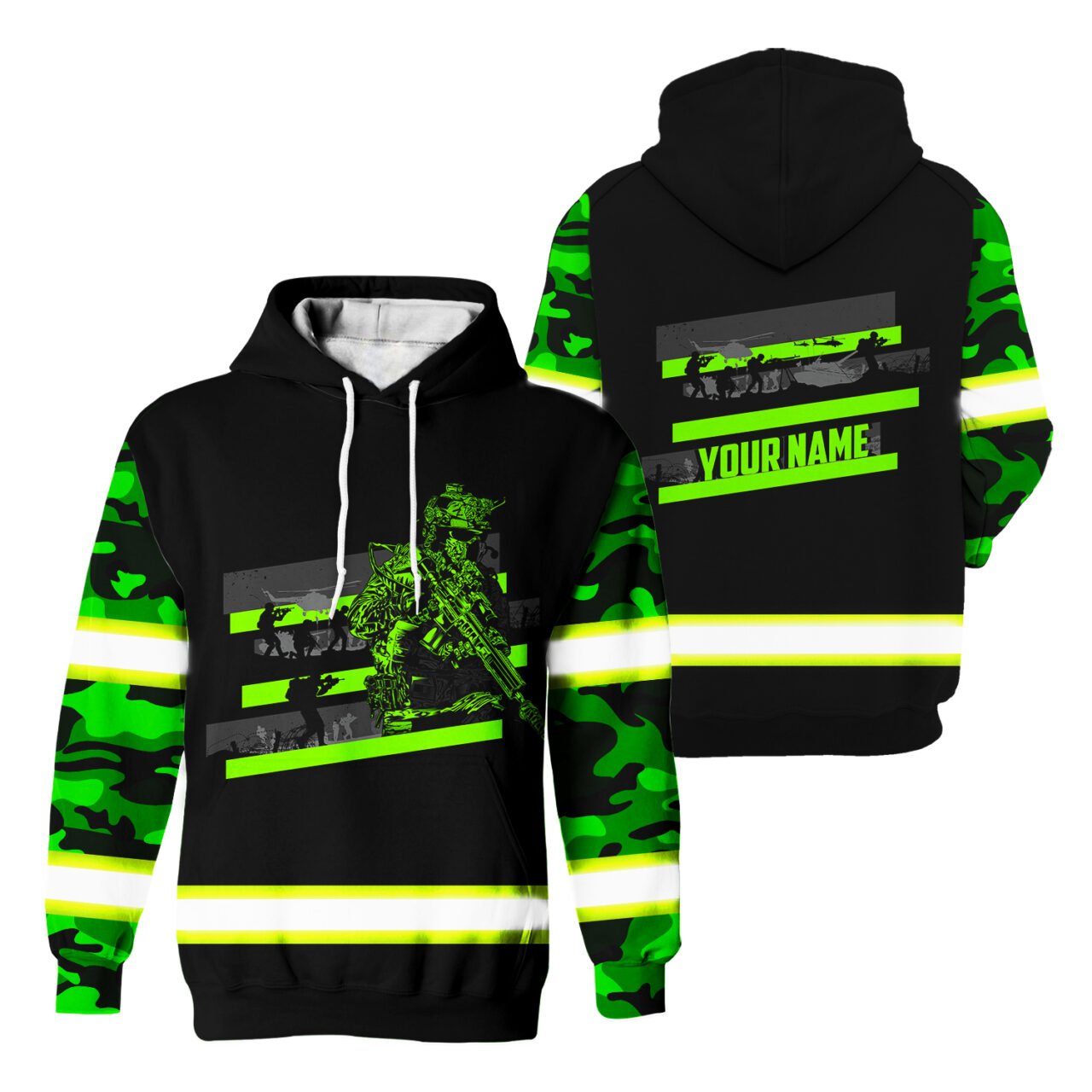 Custom Military Name Reflective Hi Vis Hoodies - Patriotic Safety Workwear