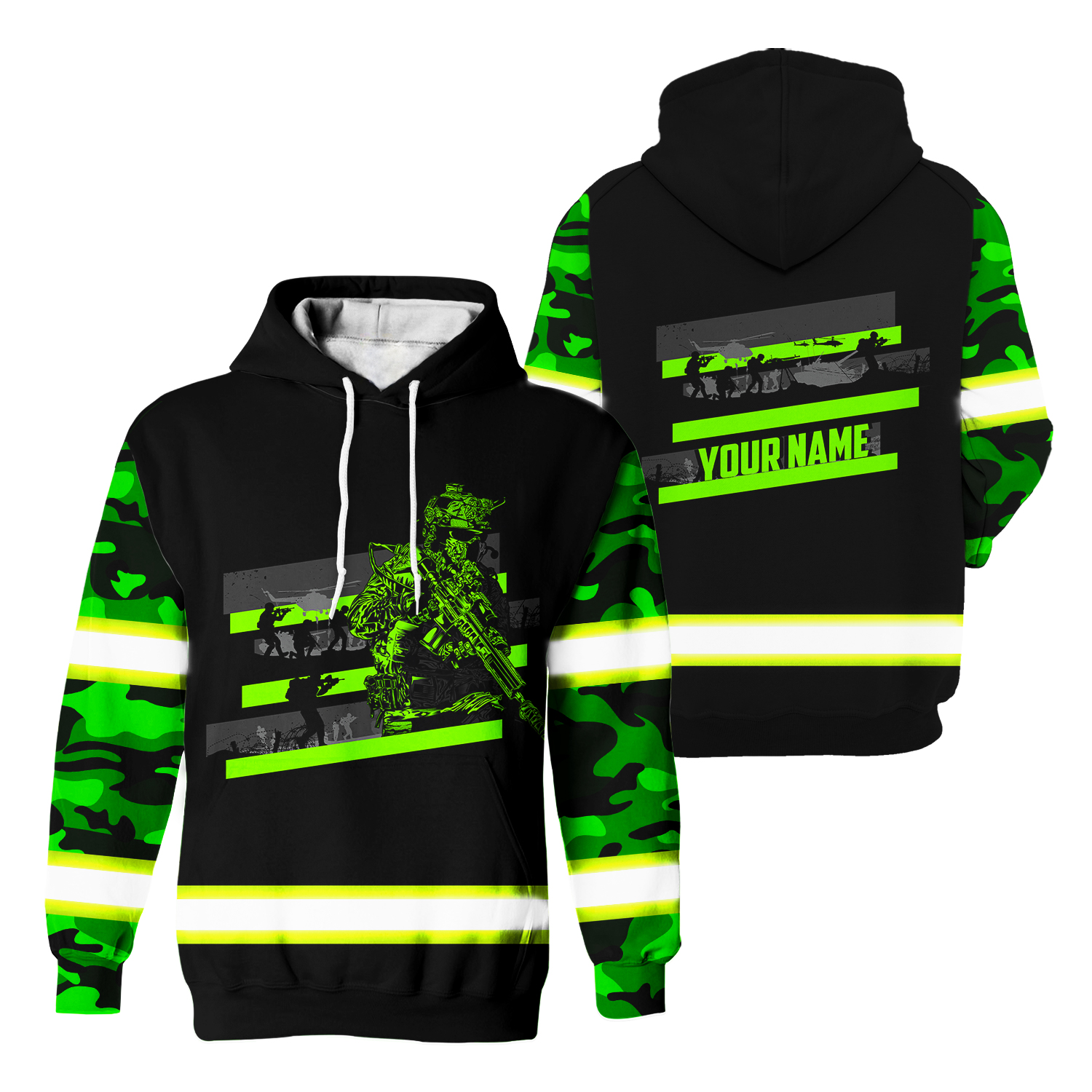 Custom Military Name Reflective Hi Vis Hoodies - Patriotic Safety Workwear