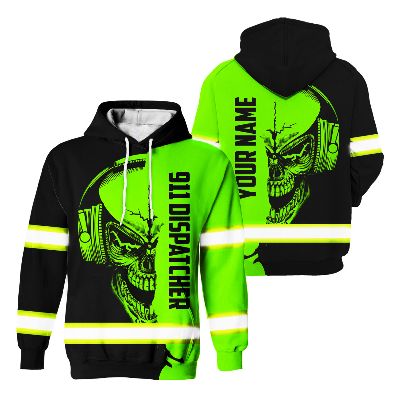 Custom Dispatcher Skull Reflective Hi Vis Hoodies - Safety Workwear