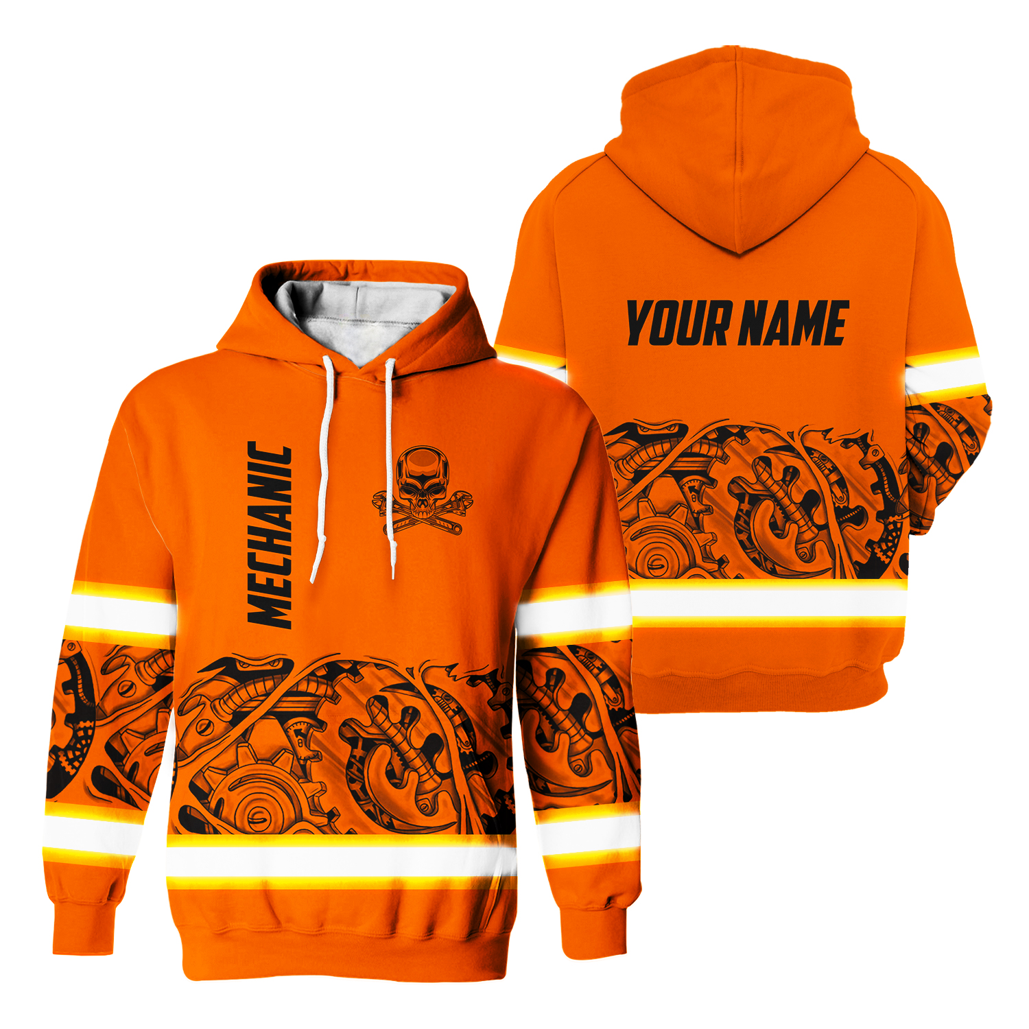 Custom Mechanic Skull Reflective Hi Vis Hoodies - Safety Workwear