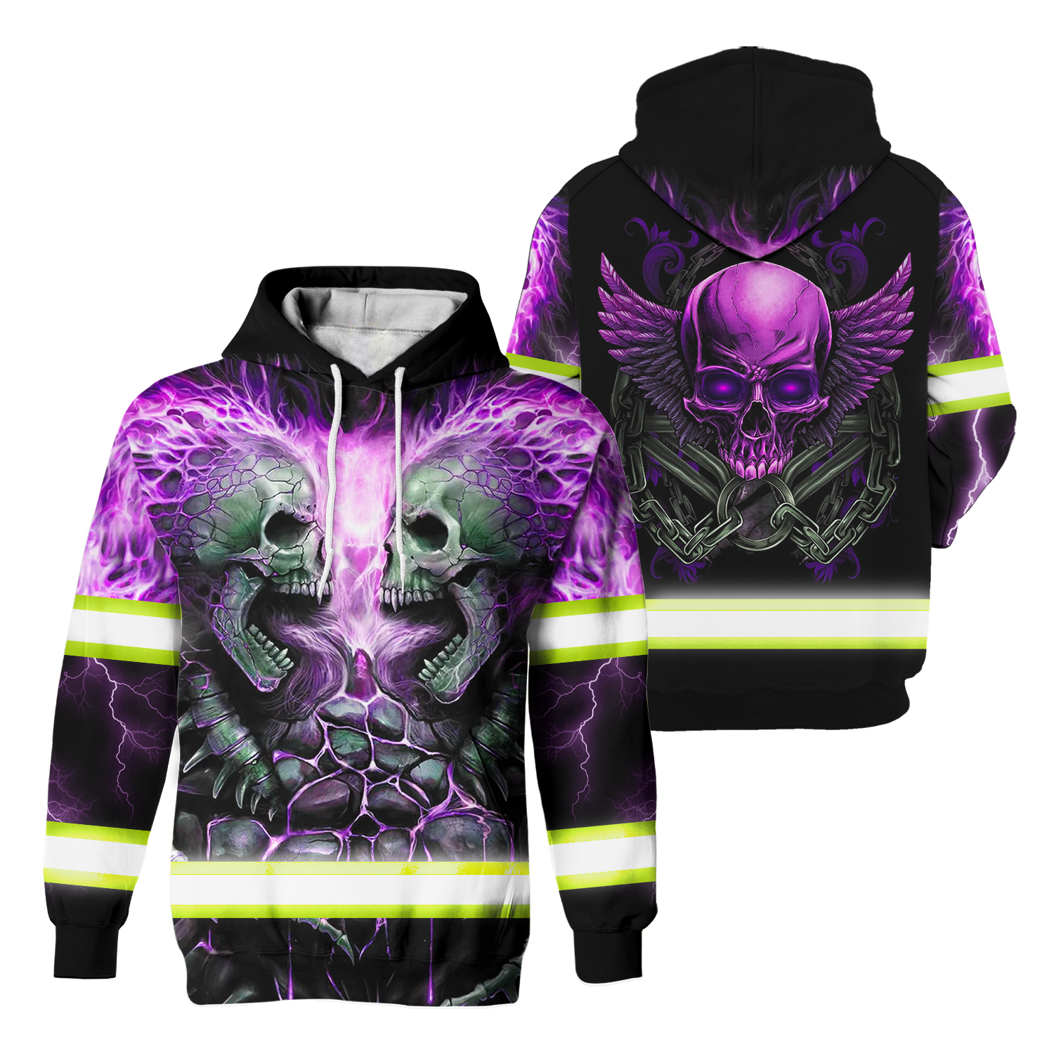 Custom Skull Reflective Hi Vis Hoodies - Violet Neon Safety Workwear