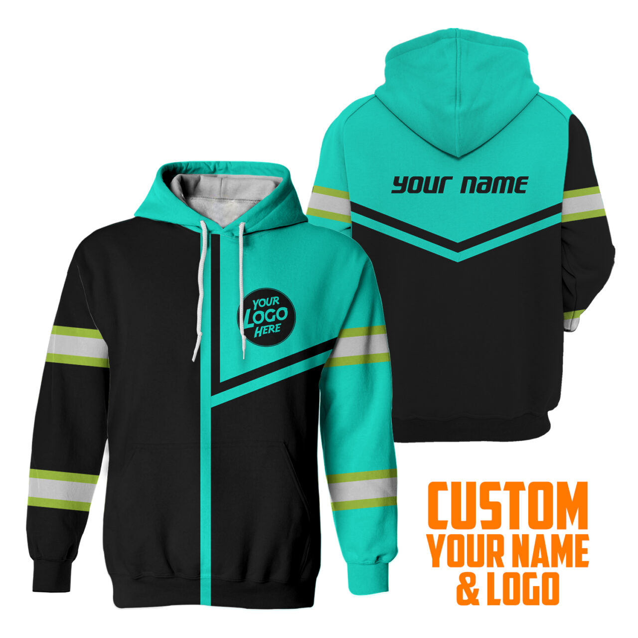 Mint Neon Hi Vis Hoodie with Reflective Tapes | Custom Name & Logo ...