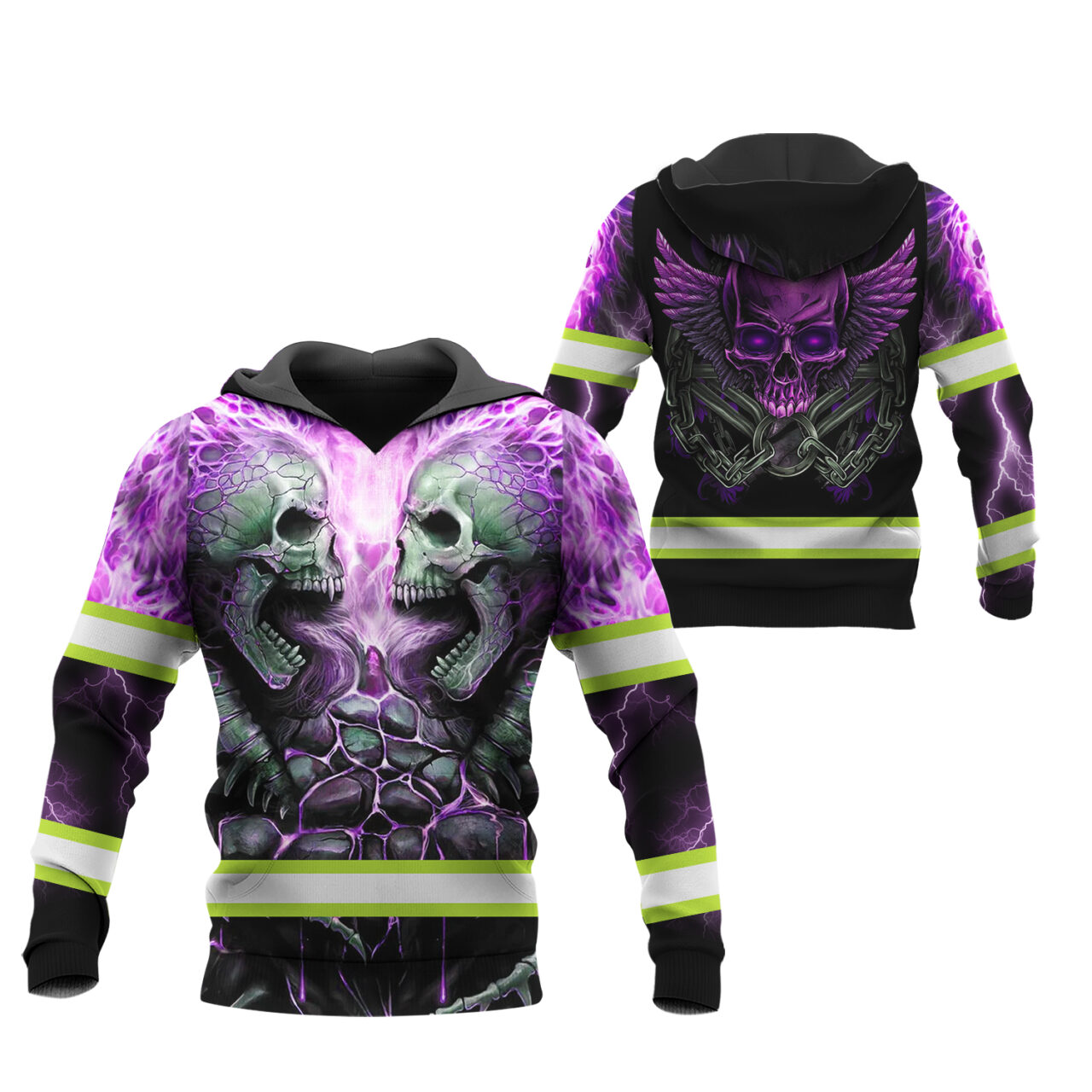 Custom Skull Reflective Hi Vis Hoodies - Violet Neon Safety Workwear