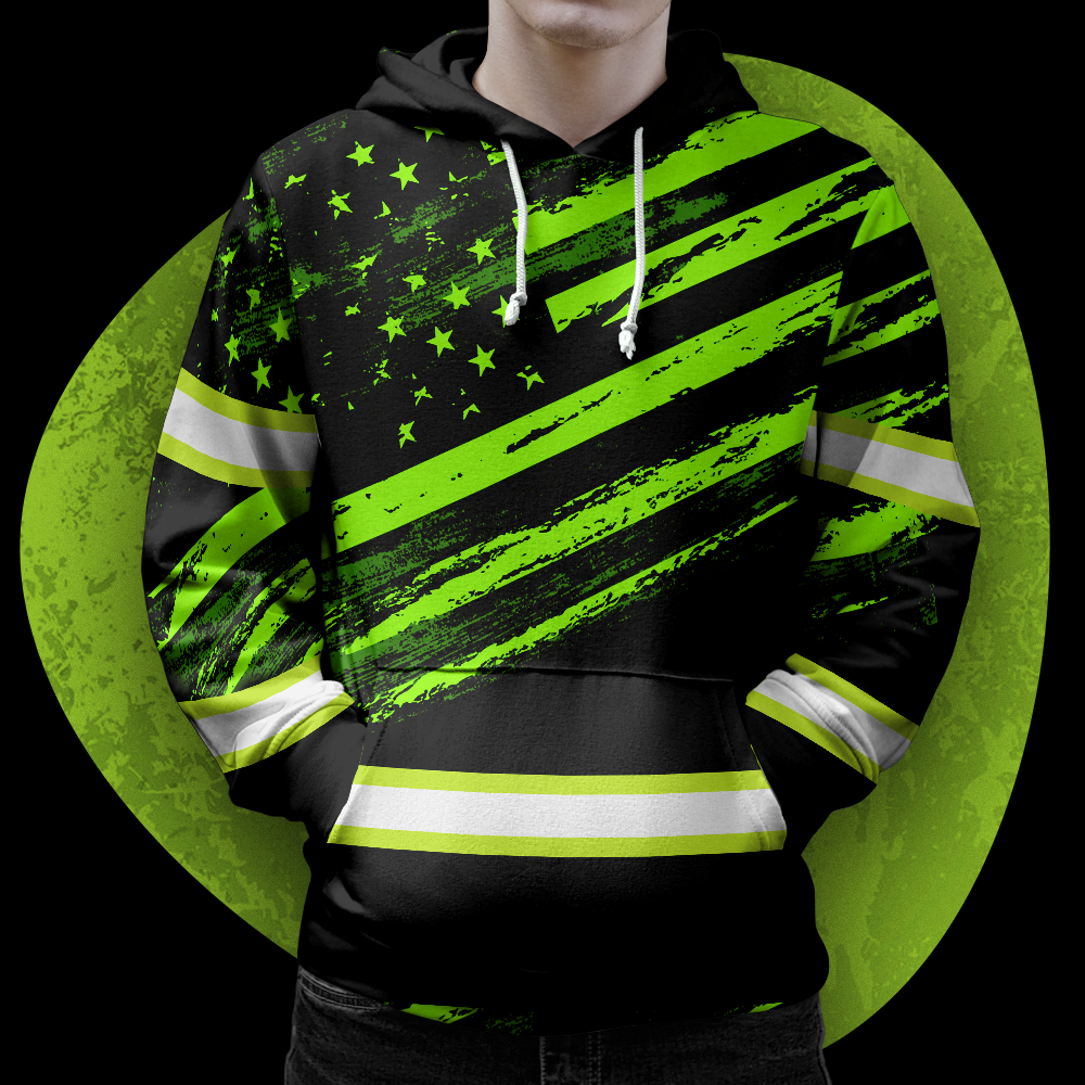 Custom Name Reflective Hi Vis Hoodies - Flag Patriotic Safety Workwear