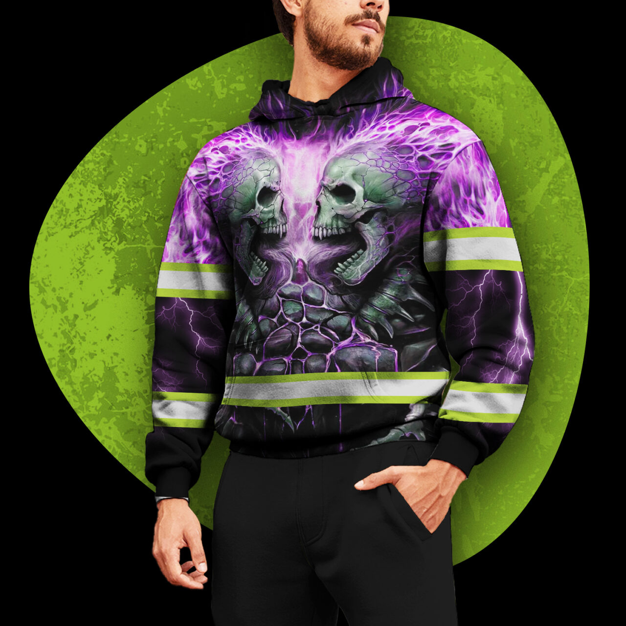 Custom Skull Reflective Hi Vis Hoodies - Violet Neon Safety Workwear