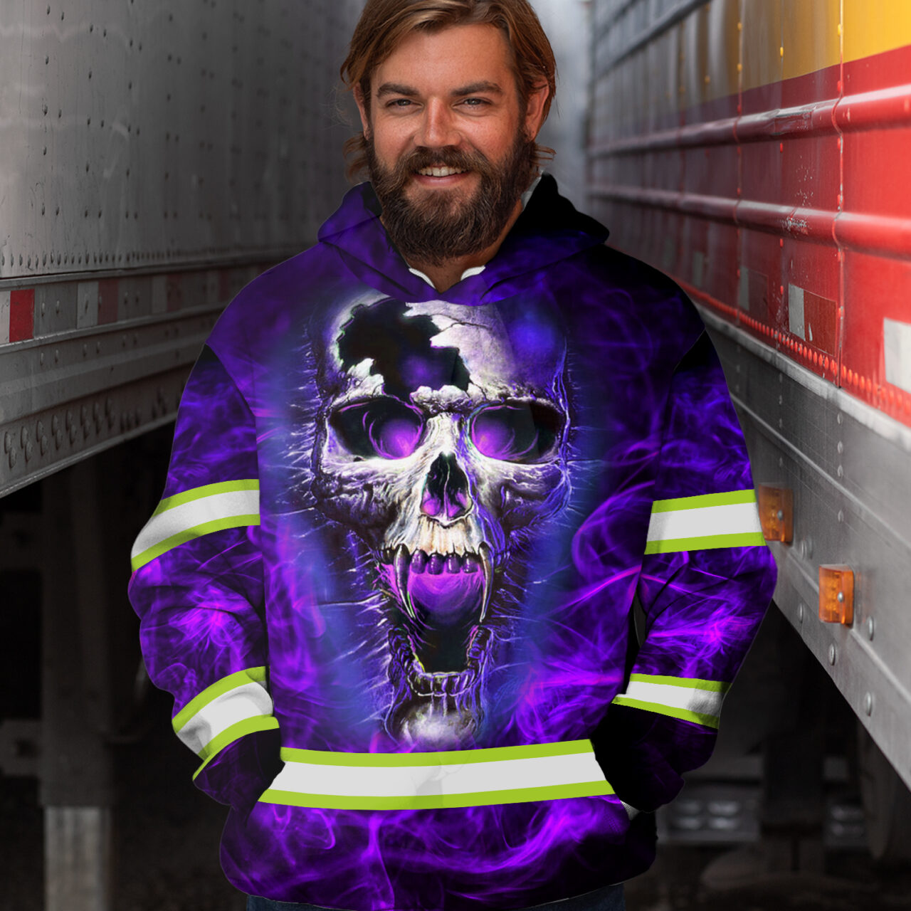Custom Skull Reflective Hi Vis Hoodies - Violet Neon Patriotic Safety ...