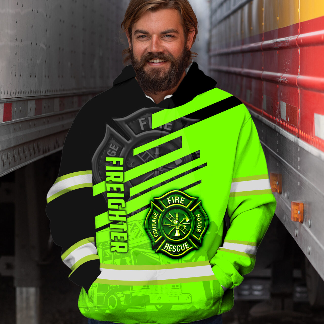Custom Firefighter Name Reflective Hi Vis Hoodies - Neon Green Safety ...