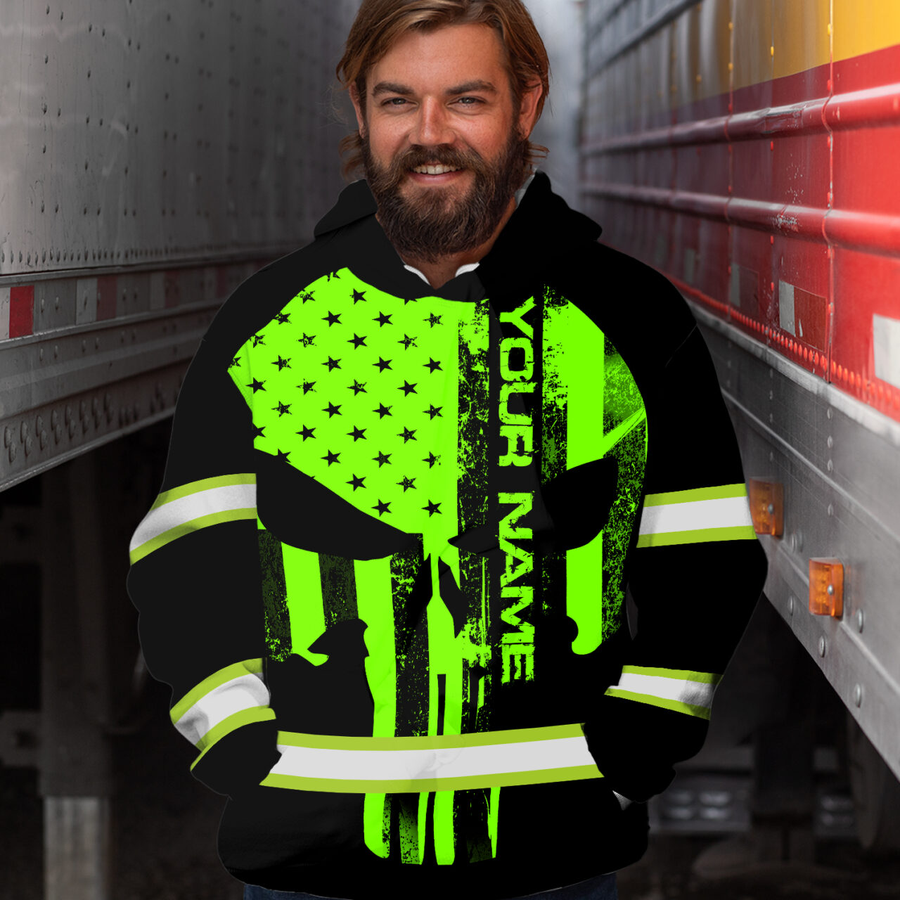 Custom American Flag & Camp; Skull Reflective Hi Vis Hoodies - Neon ...
