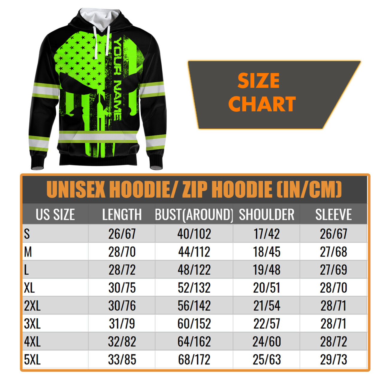 Custom American Flag & Camp; Skull Reflective Hi Vis Hoodies - Neon ...