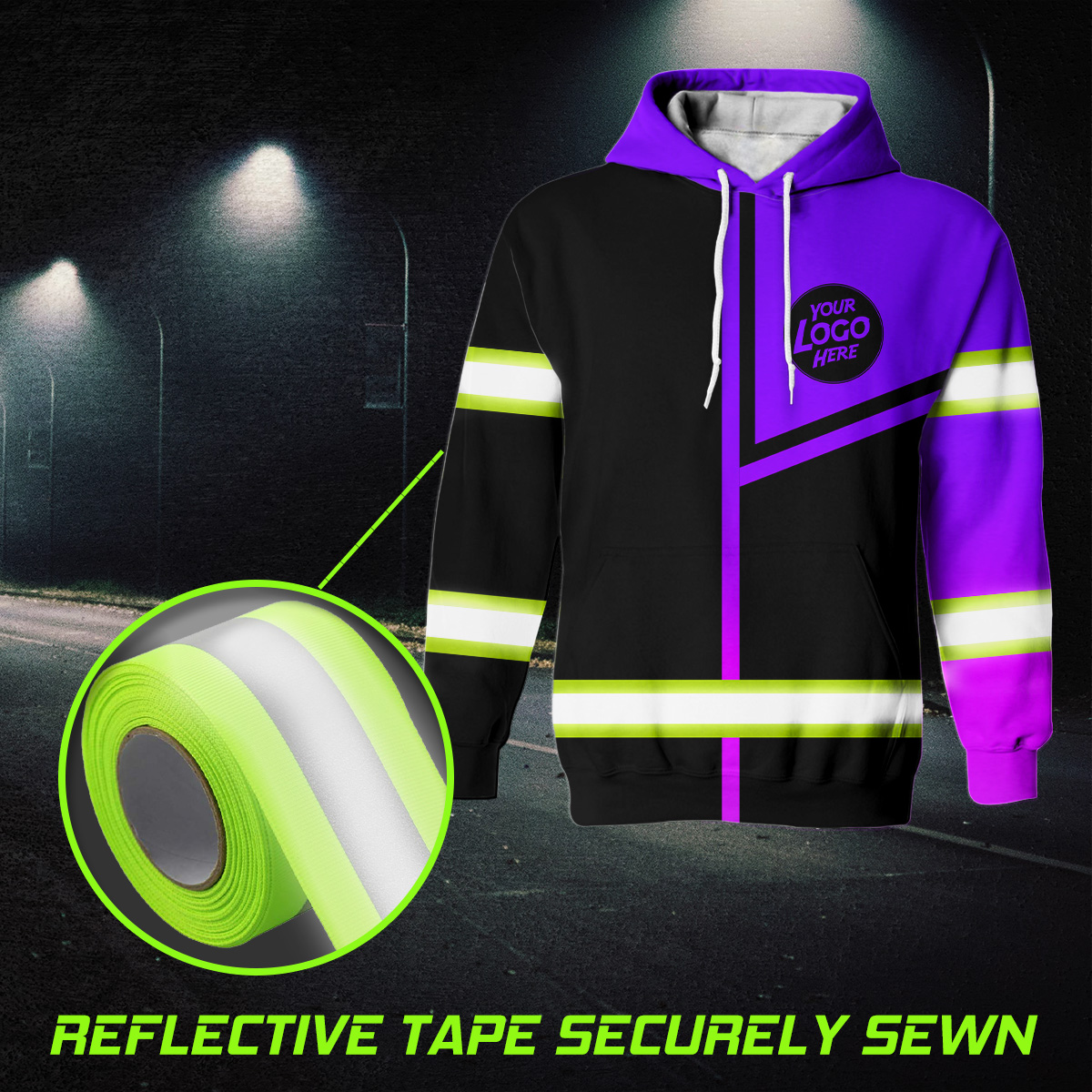Custom Company Logo Reflective Hi Vis Hoodies - Violet Neon Safety Workwear