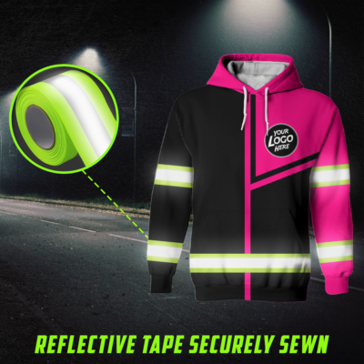 Custom Company Logo Reflective Hi Vis Hoodies - Pink Neon Safety Workwear