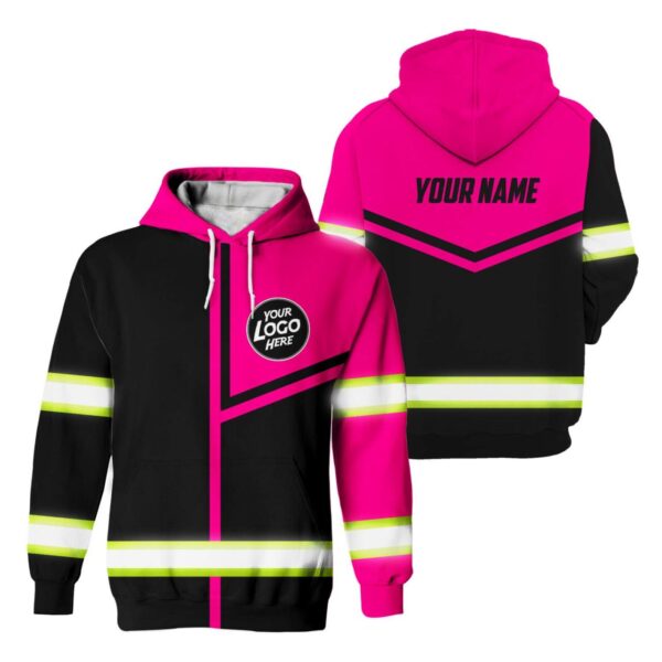Custom Company Logo Reflective Hi Vis Hoodies - Pink Neon Safety Workwear