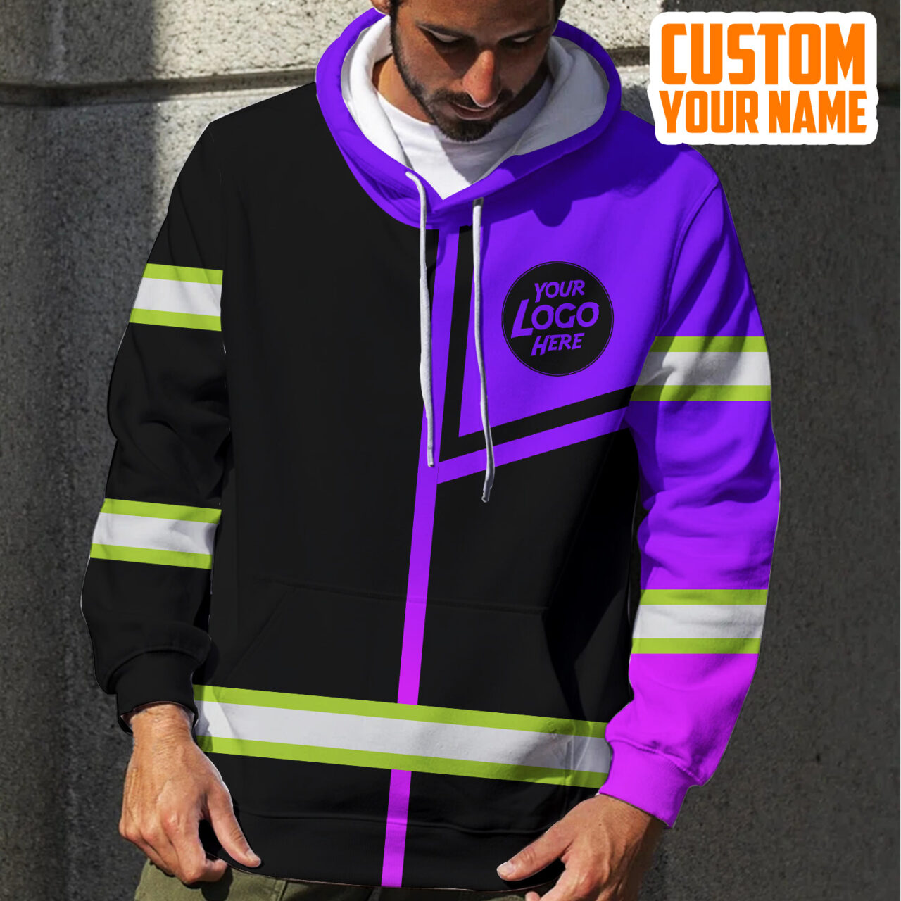 Custom Company Logo Reflective Hi Vis Hoodies - Violet Neon Safety Workwear