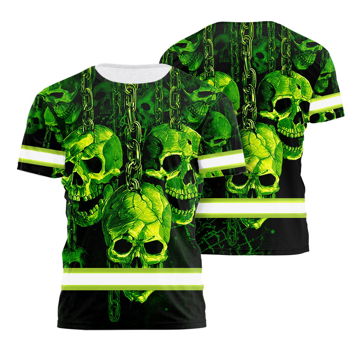 Hi Vis Shirt Reflective Tapes Green Neon Skulls Hanging On Chain Safety