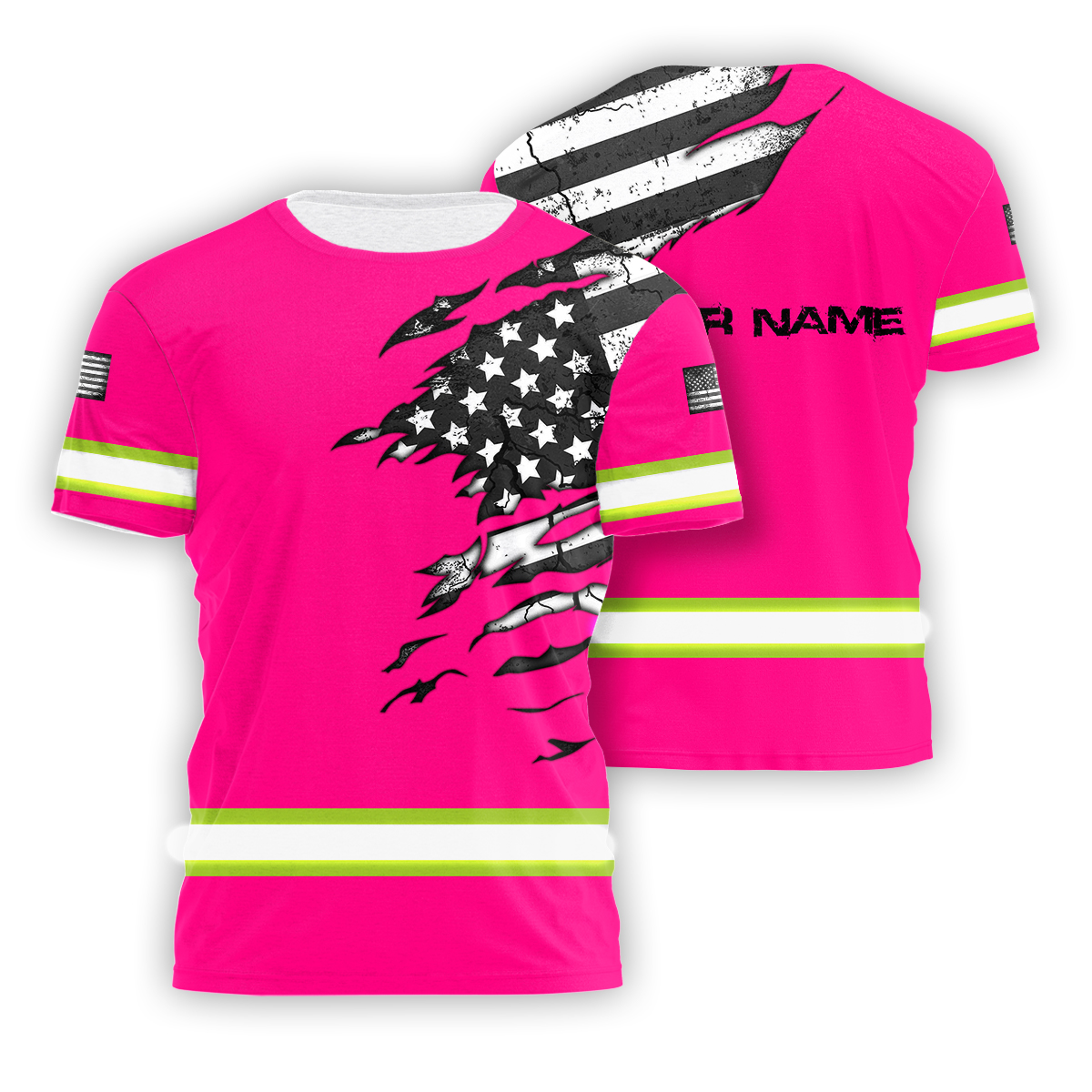 Hi Vis Shirt Reflective Tapes Pink Scratch Flags Custom Name Safety
