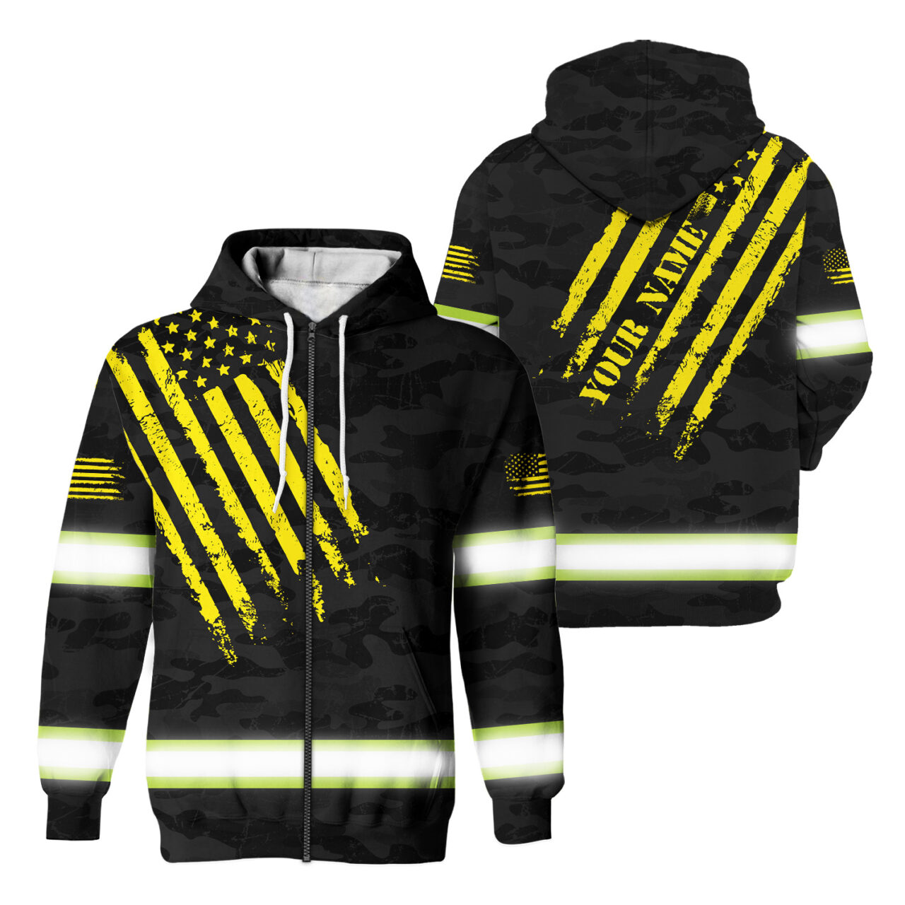 Hi Vis Jacket Reflective Camo And Yellow USA Flag