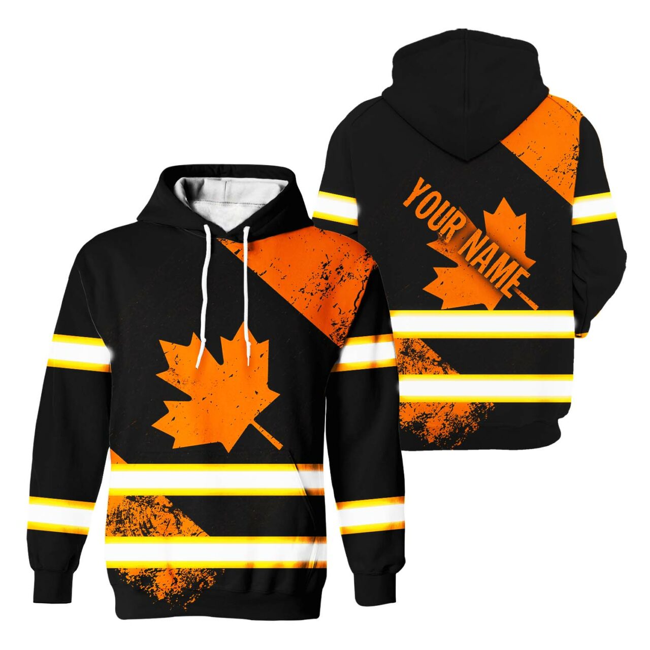 Hi Vis Hoodie Reflective Tapes Black Orange Canada Flag Safety