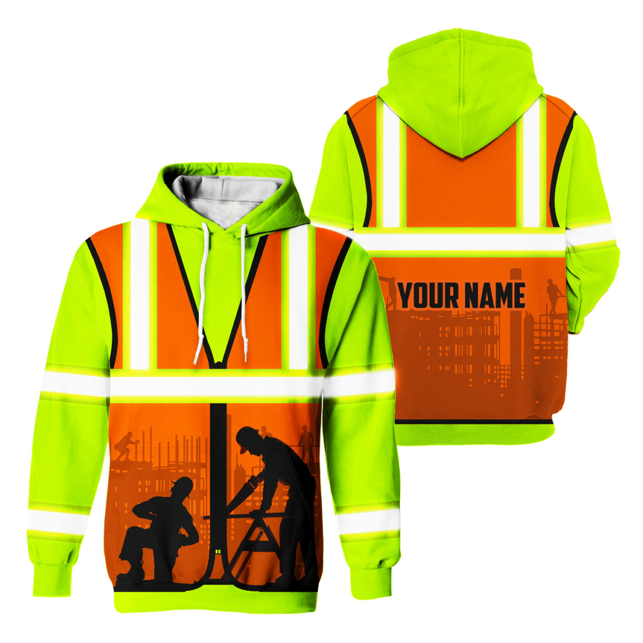Hi Vis Hoodie Reflective Tapes Carpenter Custom Name Safety Workwear
