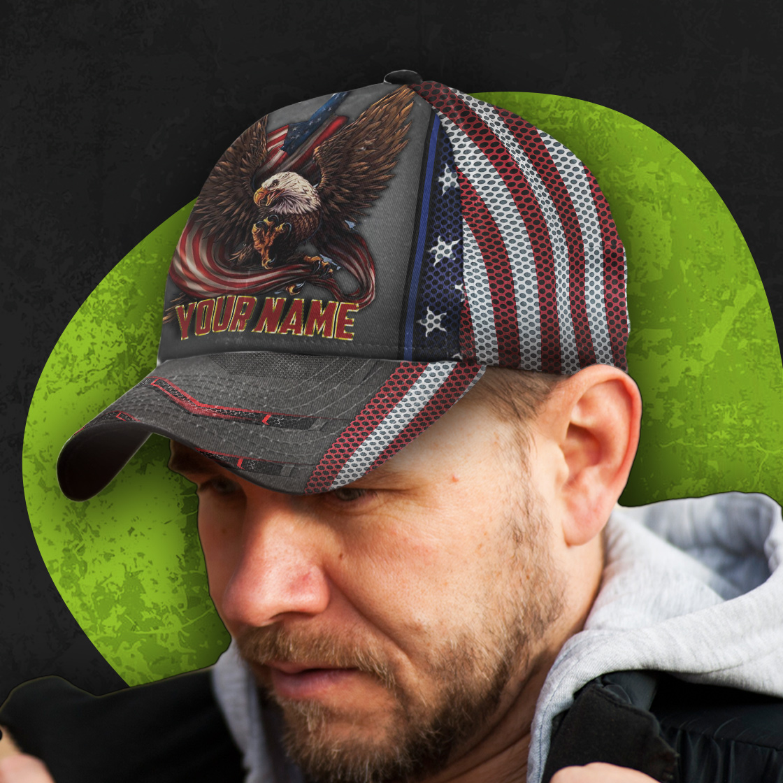 3D Printed Cap Bald Eagle Patriotic Hat Custom Name