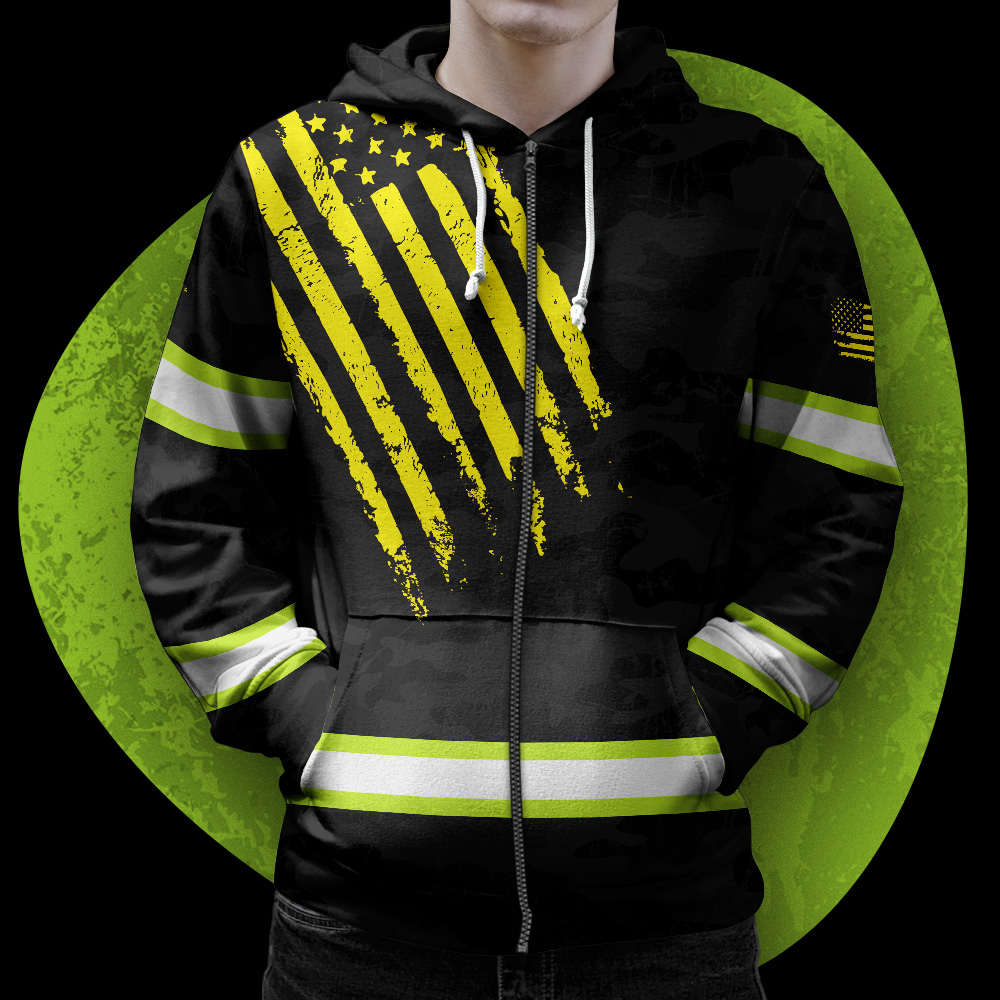 Hi Vis Jacket Reflective Camo And Yellow USA Flag